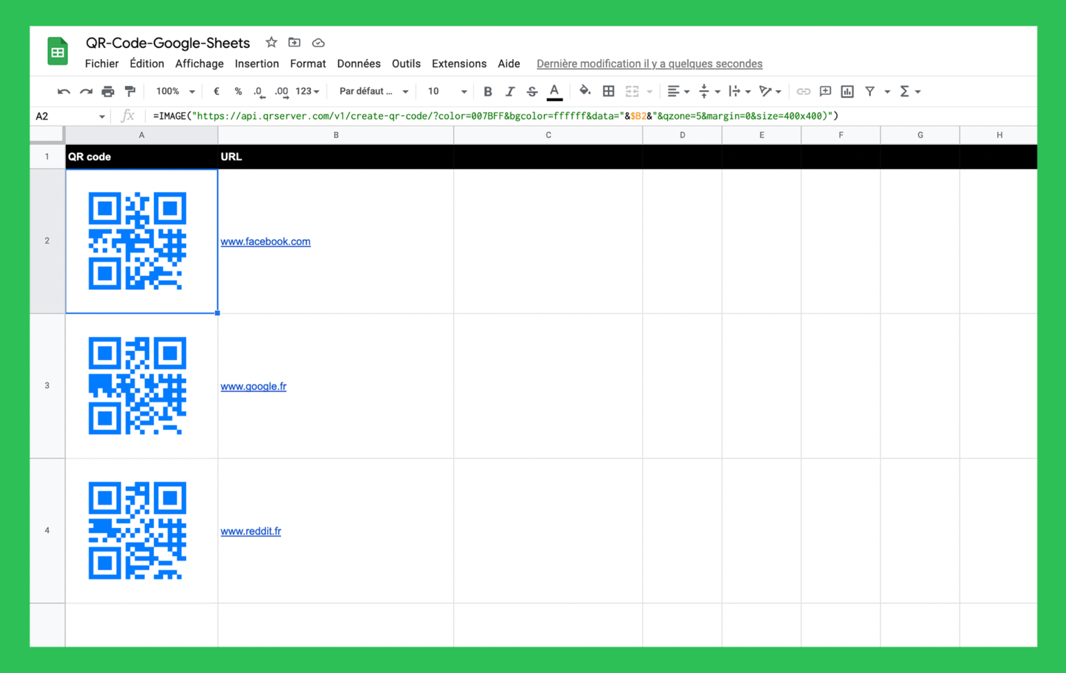 Créer des QR codes automatiquement dans Google Sheets